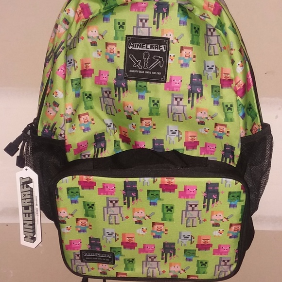 Minecraft | Accessories | Minecraft Green Backpack Detachable Lunch Bag ...